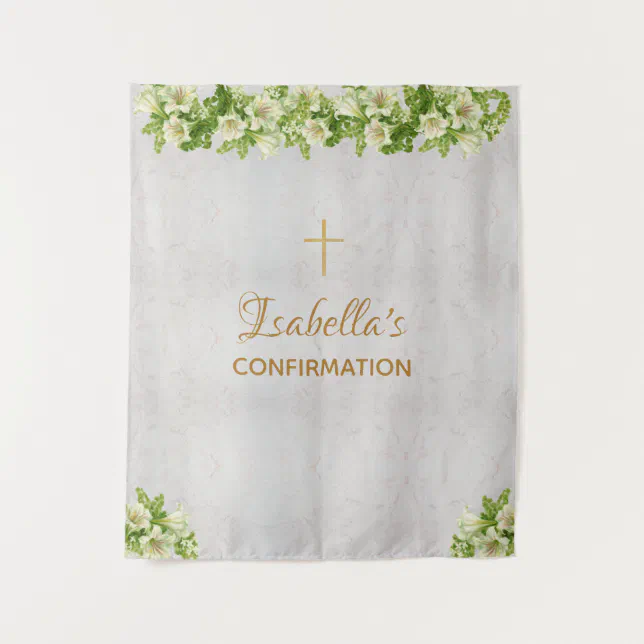Confirmation Backdrop | Marble Gold Cross Lilies | Zazzle