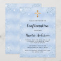 Confirmation blue boy elegant script simple invitation | Zazzle