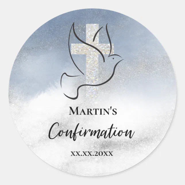 Confirmation blue marble classic round sticker | Zazzle