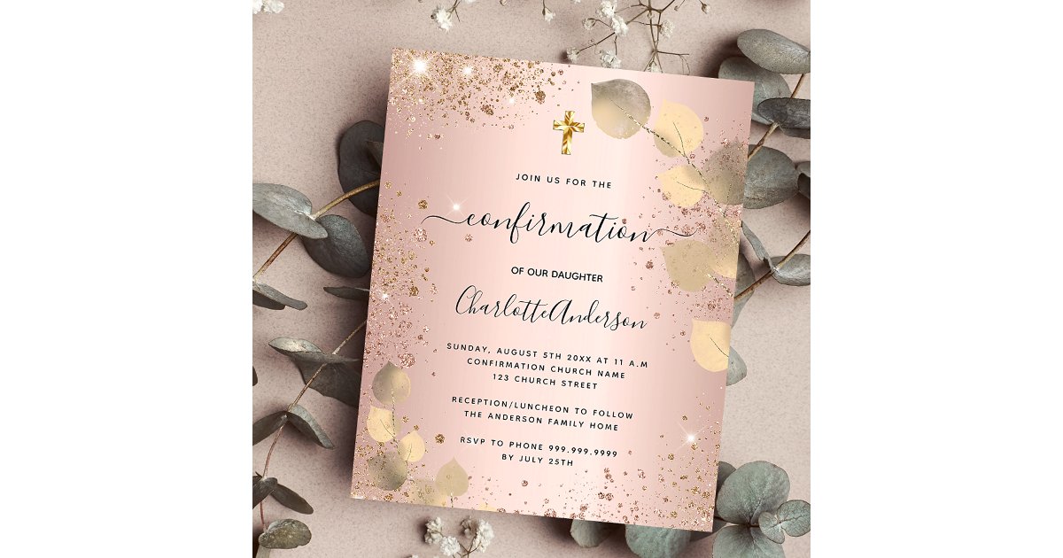 Confirmation blush eucalyptus budget invitation flyer | Zazzle