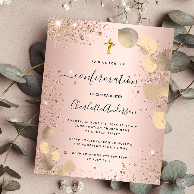Confirmation blush eucalyptus budget invitation flyer | Zazzle