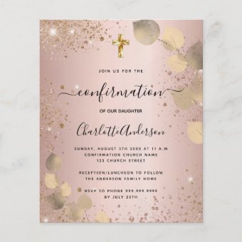 Confirmation blush eucalyptus budget invitation flyer | Zazzle