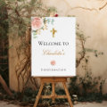 Confirmation blush pink floral eucalyptus welcome foam board | Zazzle