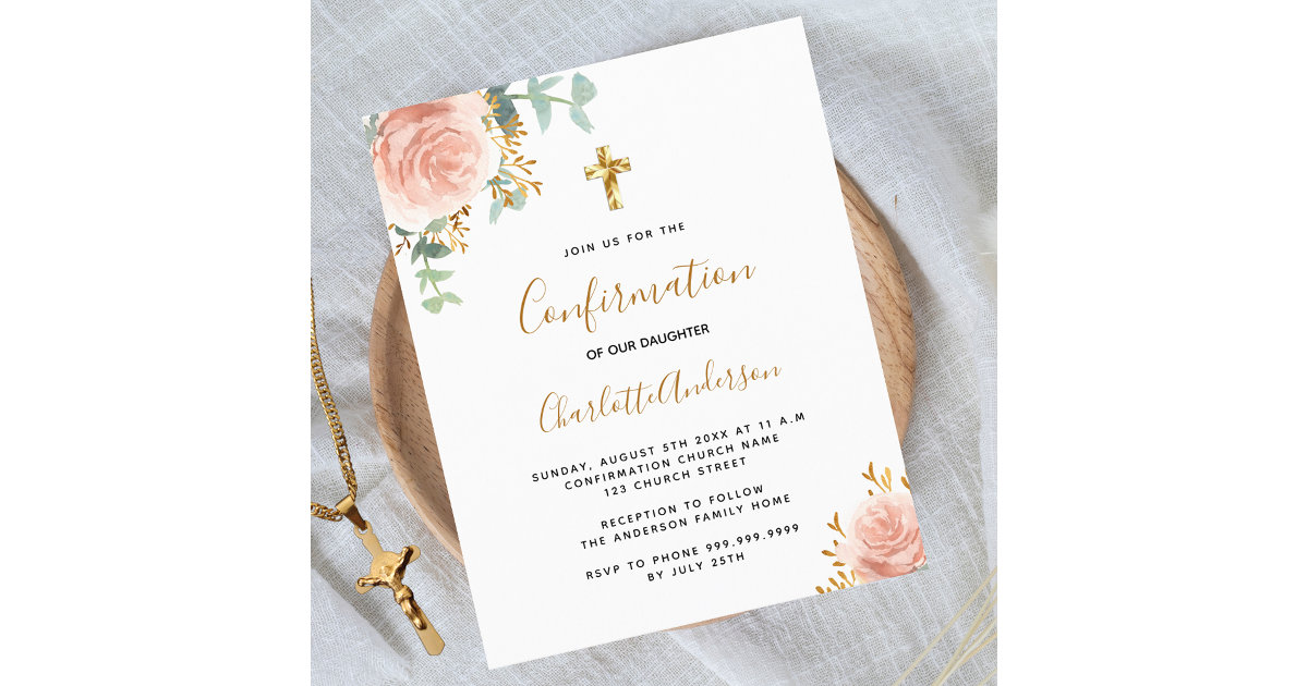 Confirmation blush pink girl budget invitation flyer | Zazzle