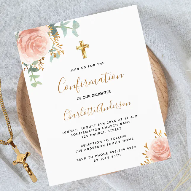 Confirmation blush pink girl budget invitation flyer | Zazzle