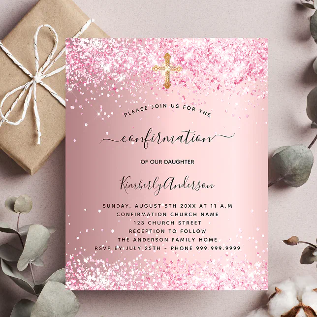 Confirmation blush pink invitation | Zazzle