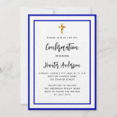 Confirmation boy royal blue white luxury invitation | Zazzle