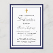 Confirmation boy royal blue white minimalist invitation postcard | Zazzle