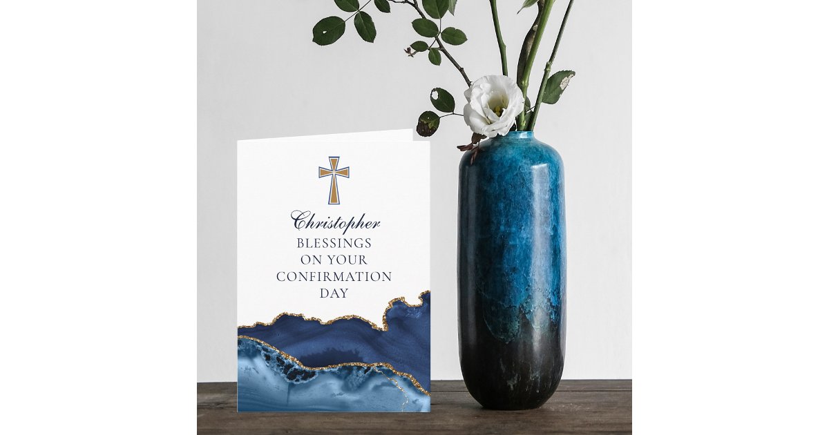 Confirmation Congratulations Navy Blue Gold Cross Card | Zazzle