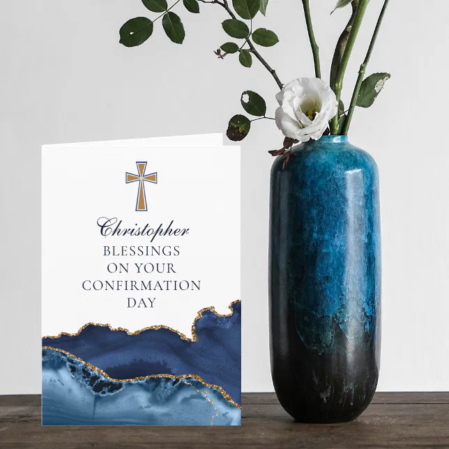 Confirmation Congratulations Navy Blue Gold Cross Card | Zazzle