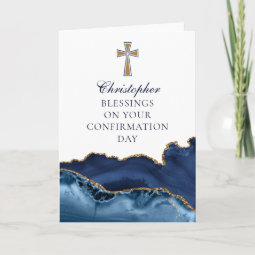 Confirmation Congratulations Navy Blue Gold Cross Card | Zazzle