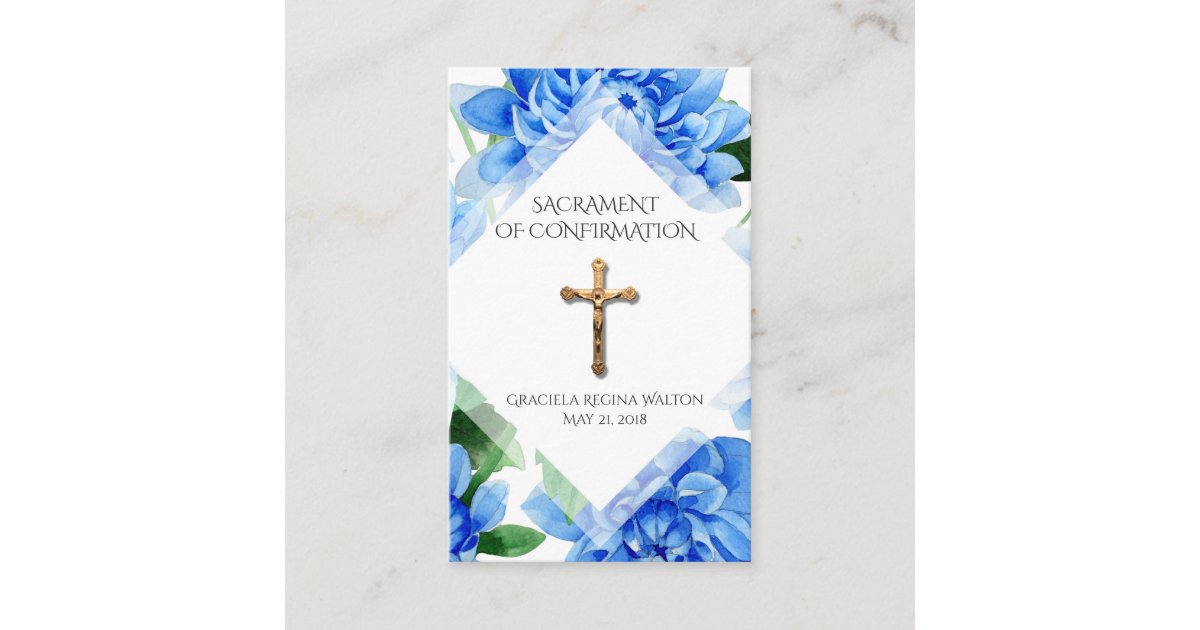 Confirmation Crucifix Blue Dahlia Holy Card | Zazzle