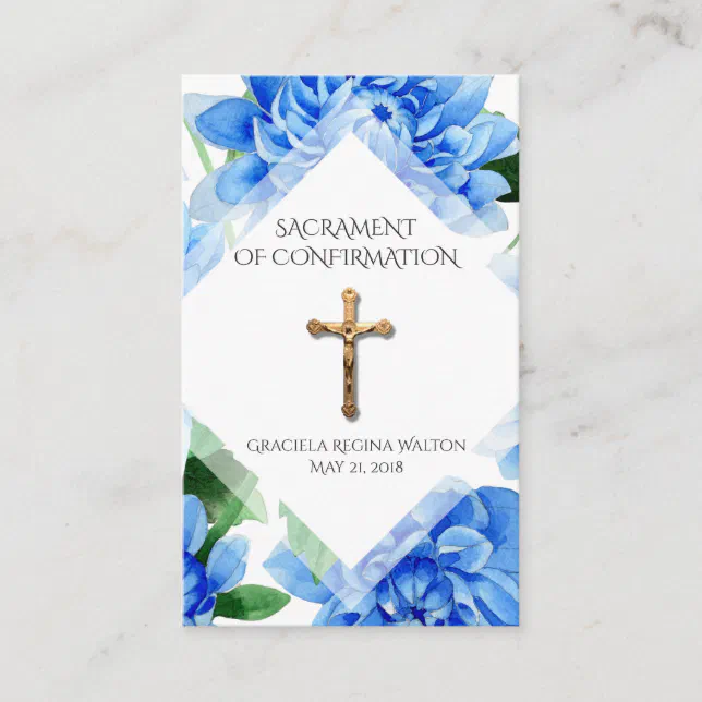 Confirmation Crucifix Blue Dahlia Holy Card | Zazzle