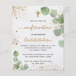 Confirmation eucalyptus glitter budget invitation flyer | Zazzle