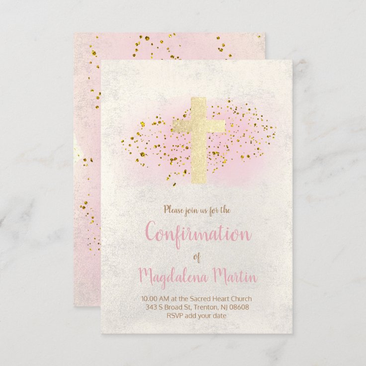 Confirmation | FAUX glitter and pink watercolor Invitation | Zazzle