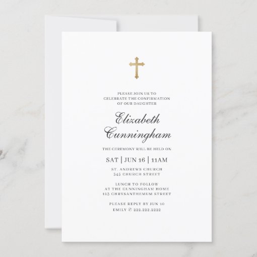Confirmation For Her Minimalist Gold Cross Invitation | Zazzle