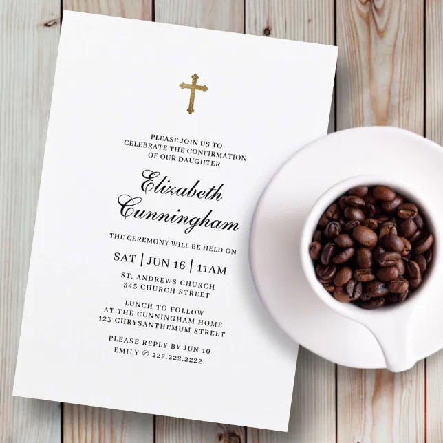 Confirmation For Her Minimalist Gold Cross Invitation | Zazzle