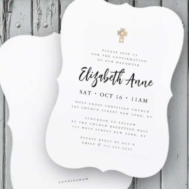 Confirmation For Her Modern Minimalist Gold Cross Invitation | Zazzle