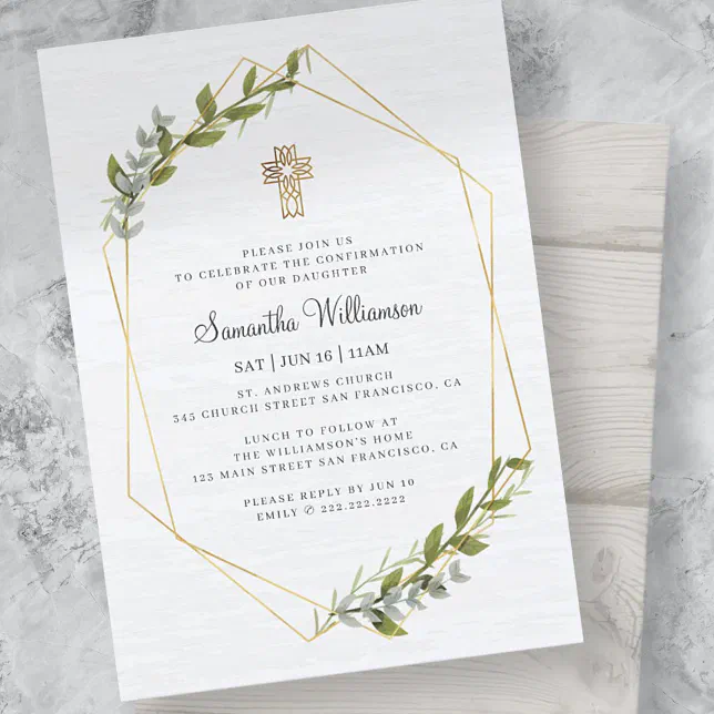 Confirmation For Her Rustic Geometric Floral Invitation | Zazzle