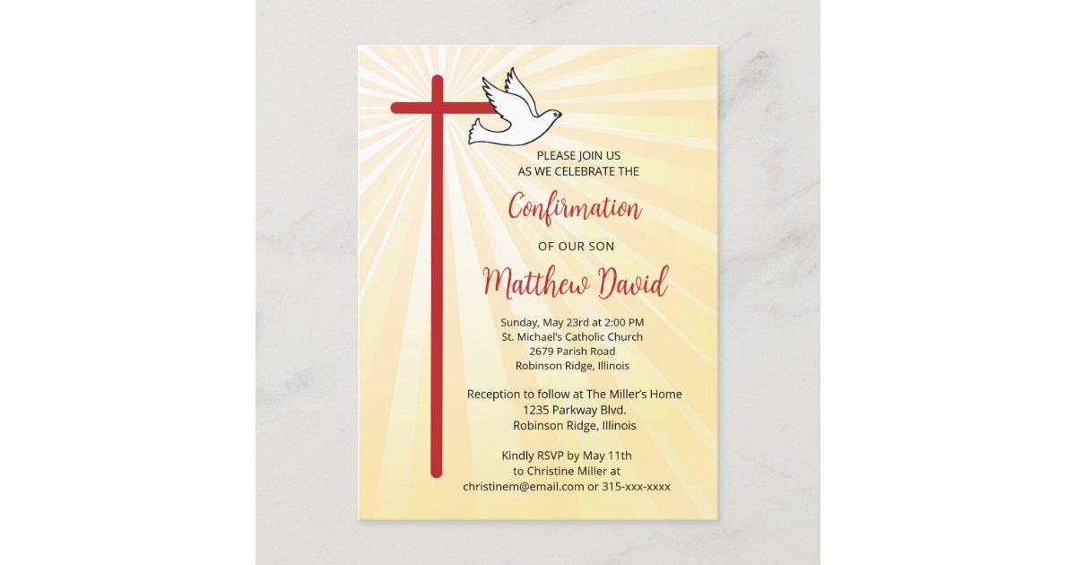 Confirmation for Son Red Cross & Dove Gold Rays Postcard | Zazzle