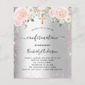 Confirmation girl silver pink floral invitation flyer | Zazzle