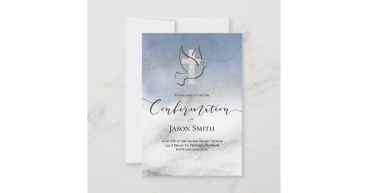 Confirmation | gray blue marble design invitation | Zazzle