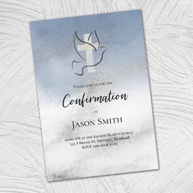 Confirmation | gray blue marble invitation | Zazzle