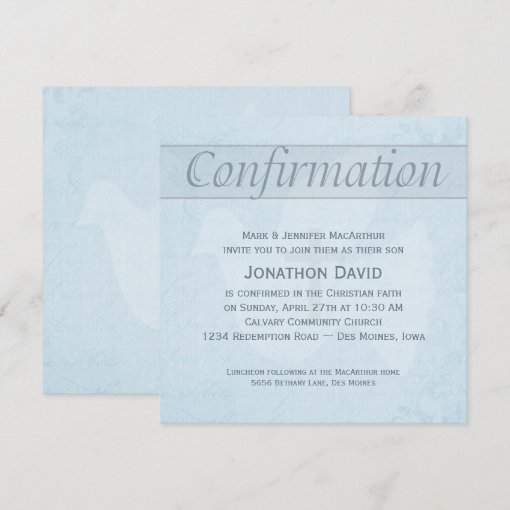 Confirmation Holy Spirit Dove and Cross Blue Invitation | Zazzle
