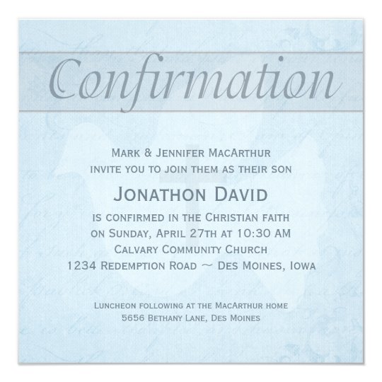 Confirmation Holy Spirit Dove and Cross Blue Invitation | Zazzle.com