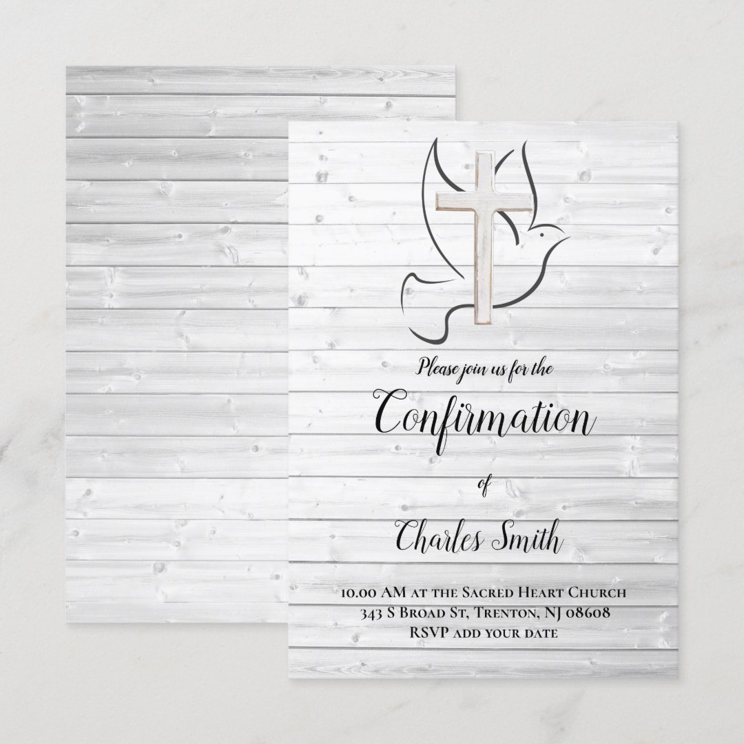 confirmation Holy Spirit | white wood Invitation | Zazzle