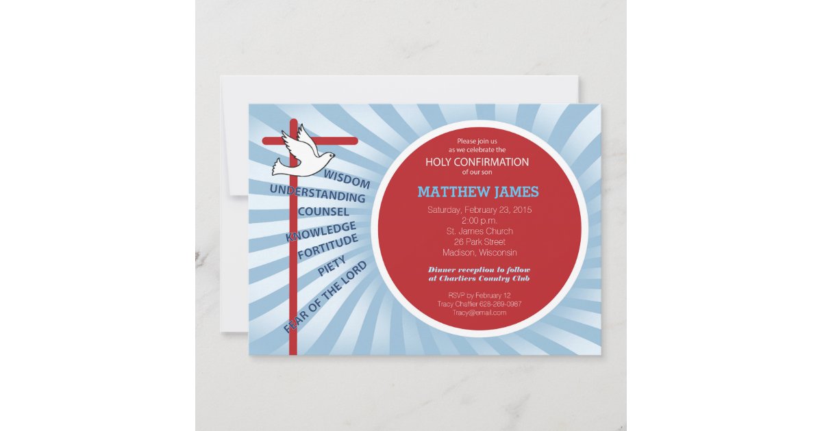 Confirmation Invitation Red Blue Rays | Zazzle