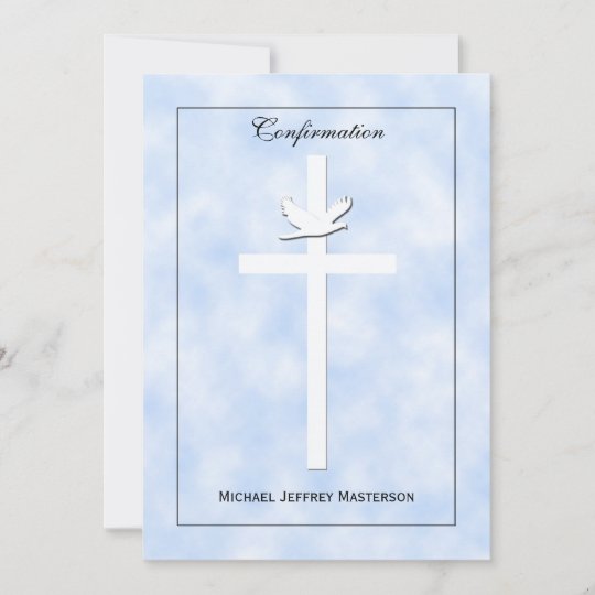 Confirmation Invite Dove and Cross on Blue Invite | Zazzle.com