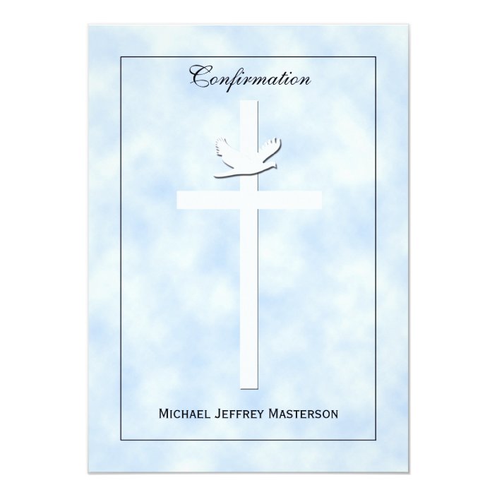 Confirmation Invite Dove and Cross on Blue Invite | Zazzle.com