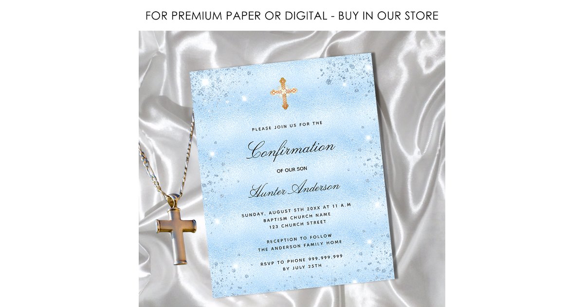 Confirmation light blue boy invitation | Zazzle