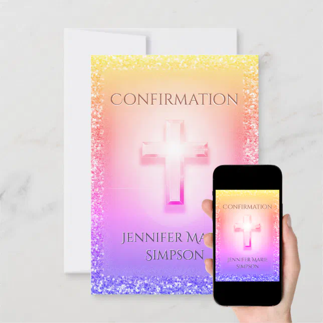 Confirmation Light Rainbow Cross Invitation | Zazzle