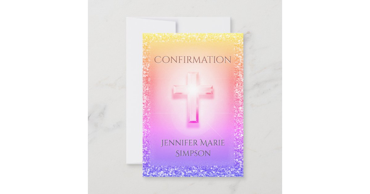 Confirmation Light Rainbow Cross Invitation | Zazzle
