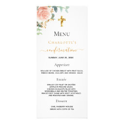 Confirmation Menu rose gold blush pink floral girl | Zazzle