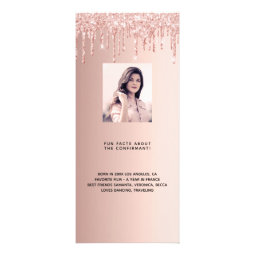 Confirmation Menu rose gold glitter photo fun fact | Zazzle