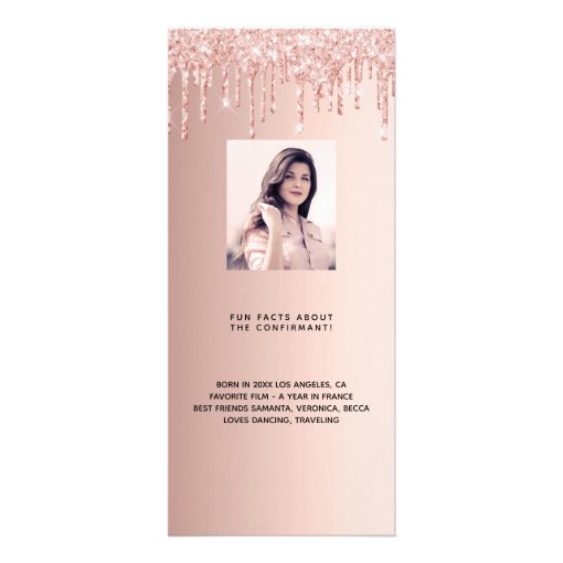 Confirmation Menu rose gold glitter photo fun fact | Zazzle