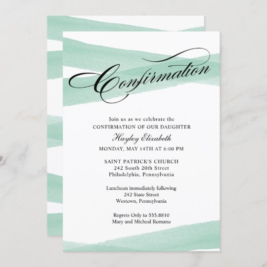 Confirmation, Mint Green Watercolor Invitation | Zazzle.com