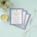 Confirmation navy blue white budget invitation flyer | Zazzle