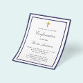 Confirmation navy blue white budget invitation flyer | Zazzle
