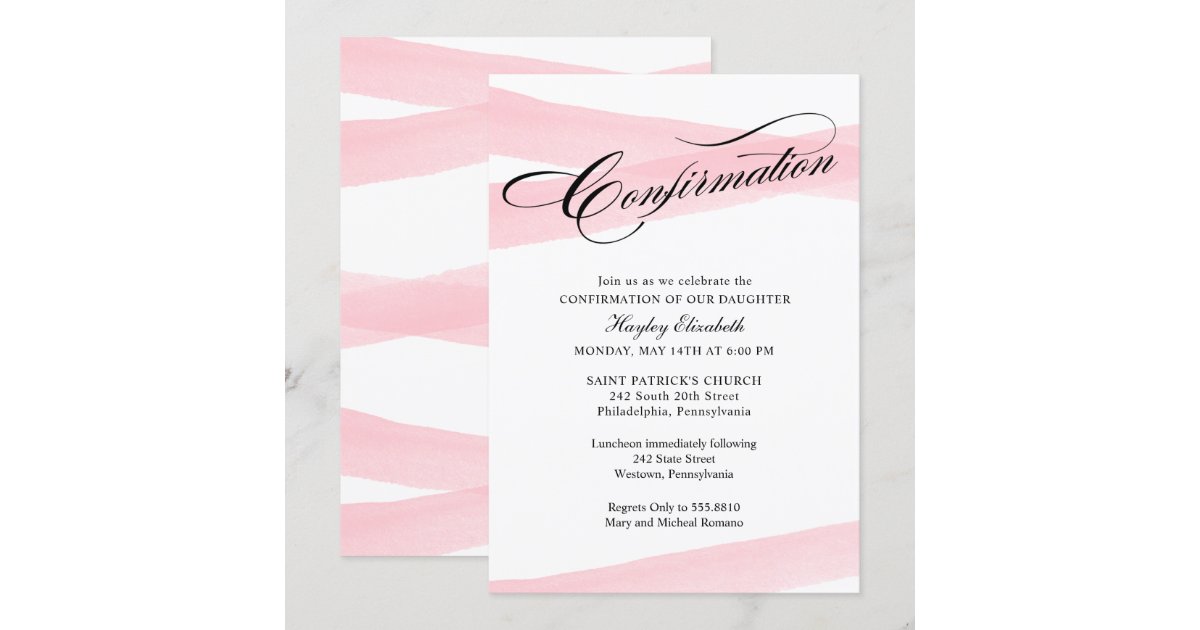 Confirmation, Pink Watercolor Ribbon Invitation | Zazzle