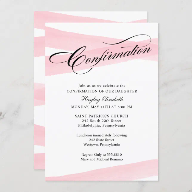 Confirmation, Pink Watercolor Ribbon Invitation | Zazzle