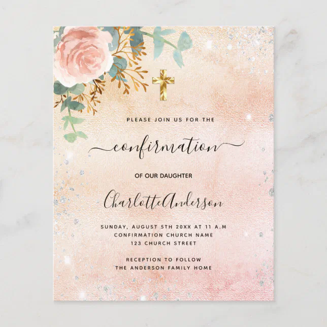 Confirmation rose floral eucalyptus invitation | Zazzle