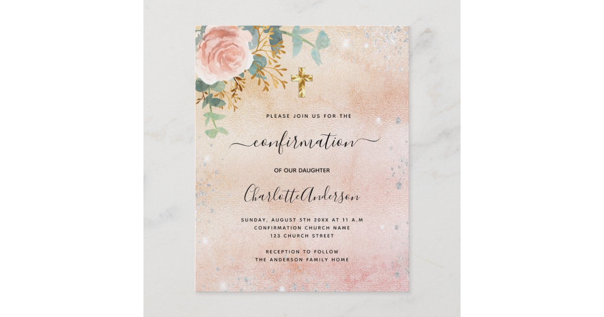Confirmation rose floral eucalyptus invitation flyer | Zazzle