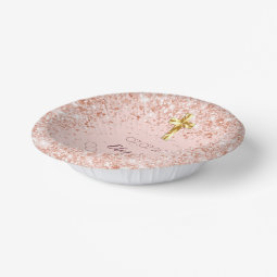 Confirmation rose gold confetti girl name paper bowls | Zazzle
