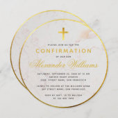 Confirmation Round Faux Gold Foil Marble Script Invitation | Zazzle