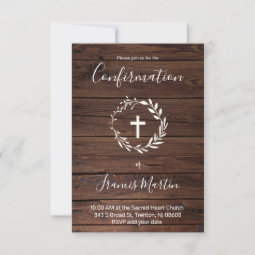 Confirmation | rustic wood background invitation | Zazzle