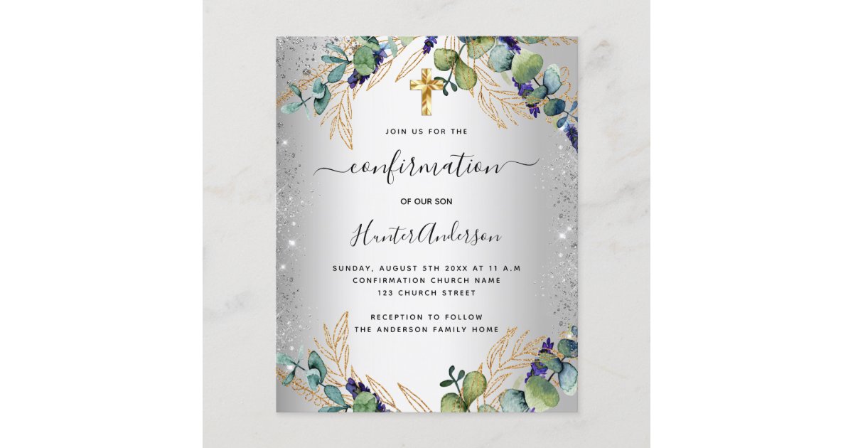 Confirmation silver eucalyptus greenery invitation flyer | Zazzle